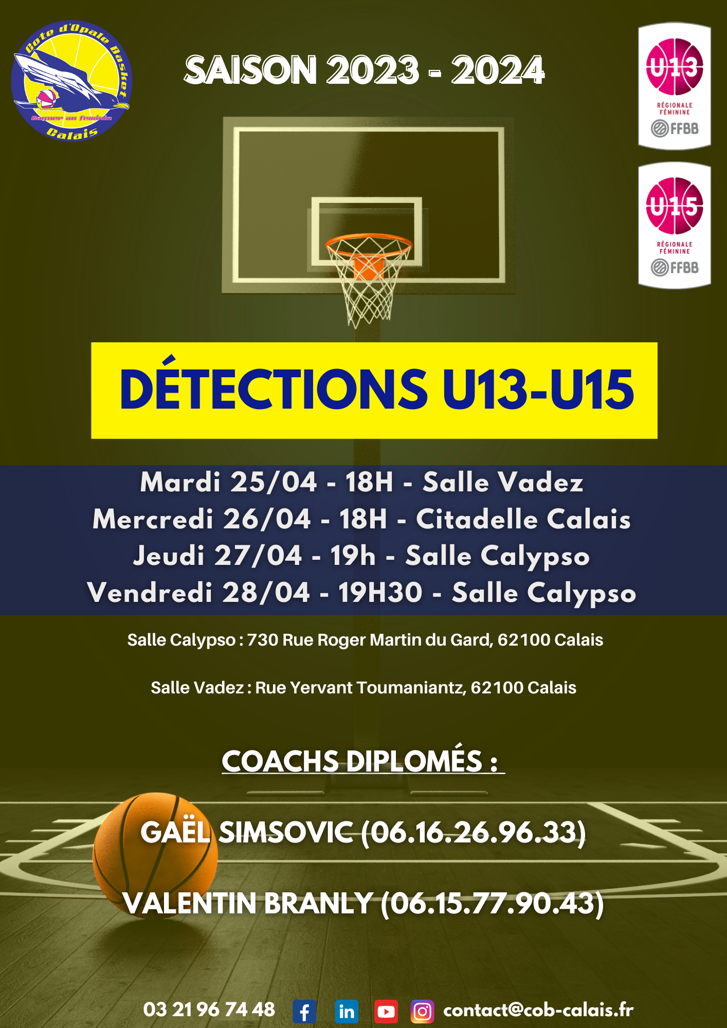 𝐃𝐞́𝐭𝐞𝐜𝐭𝐢𝐨𝐧𝐬 𝐔𝟏𝟑-𝐔𝟏𝟓 - COB CALAIS